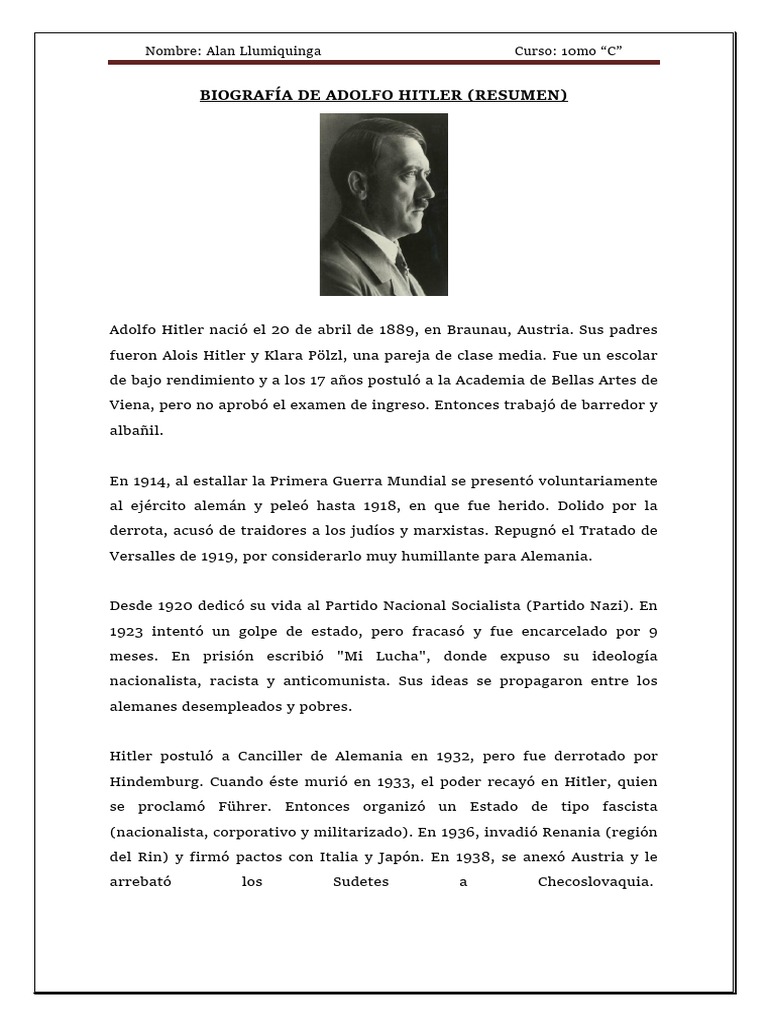 Biografía de Adolfo Hitler | PDF