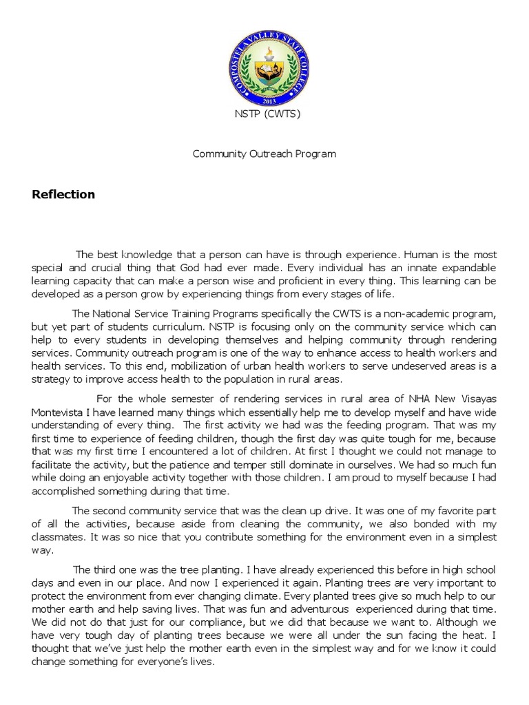 NSTP Reflection | PDF | Learning | Cognition