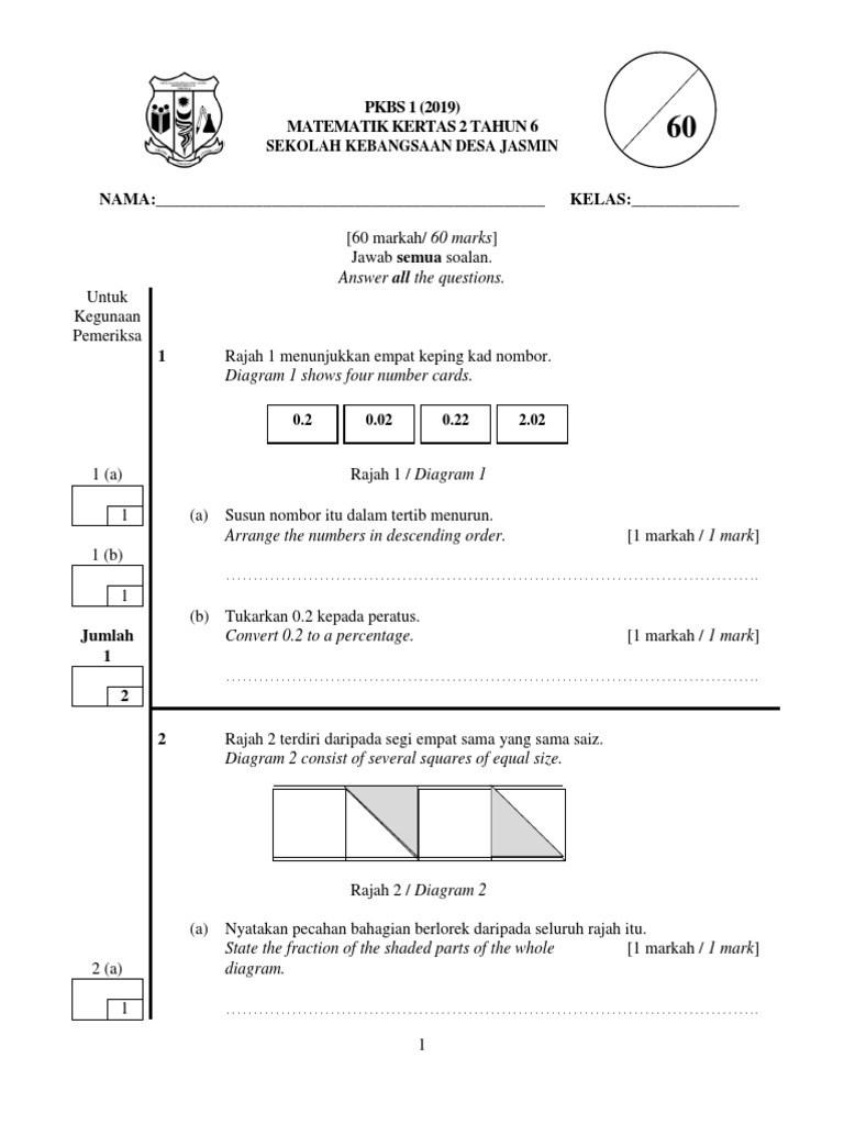 Soalan Peperiksaan Tahun 6 Matematik Kertas 2 | PDF