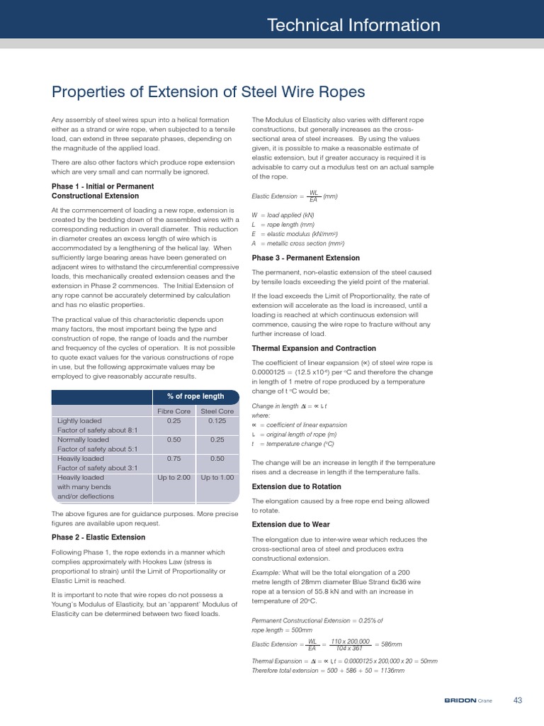 Technical Information: Properties of Extension of Steel Wire Ropes ...