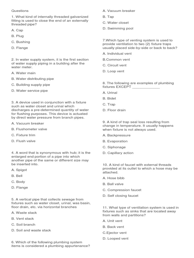 Plumbing Questions and Answers Guide | PDF | Plumbing | Valve