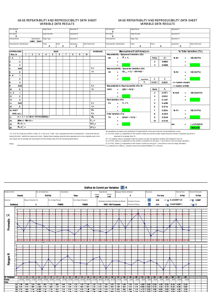 Gage R&R Analysis Data Sheet | PDF | Tests | Scientific Observation