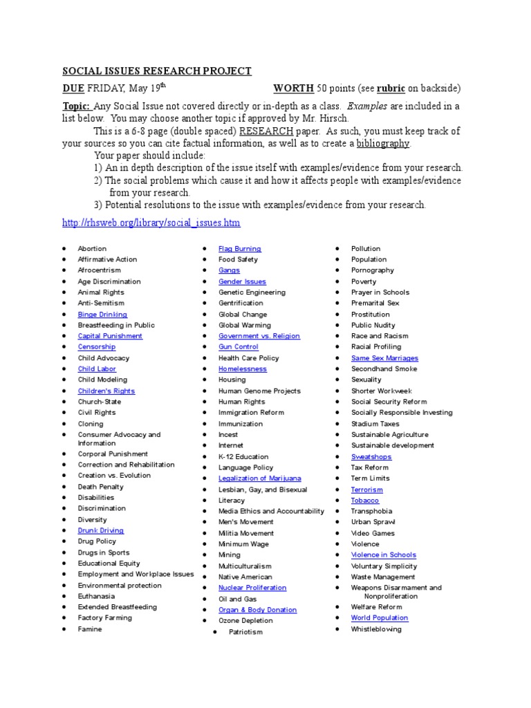 Social Issues Research Project Guide | PDF | Racism | Discrimination ...