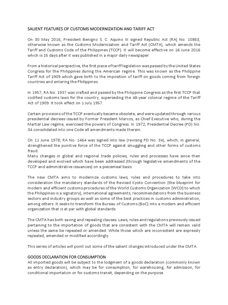 Salient Features of CMTA | PDF | Taxes | Trade