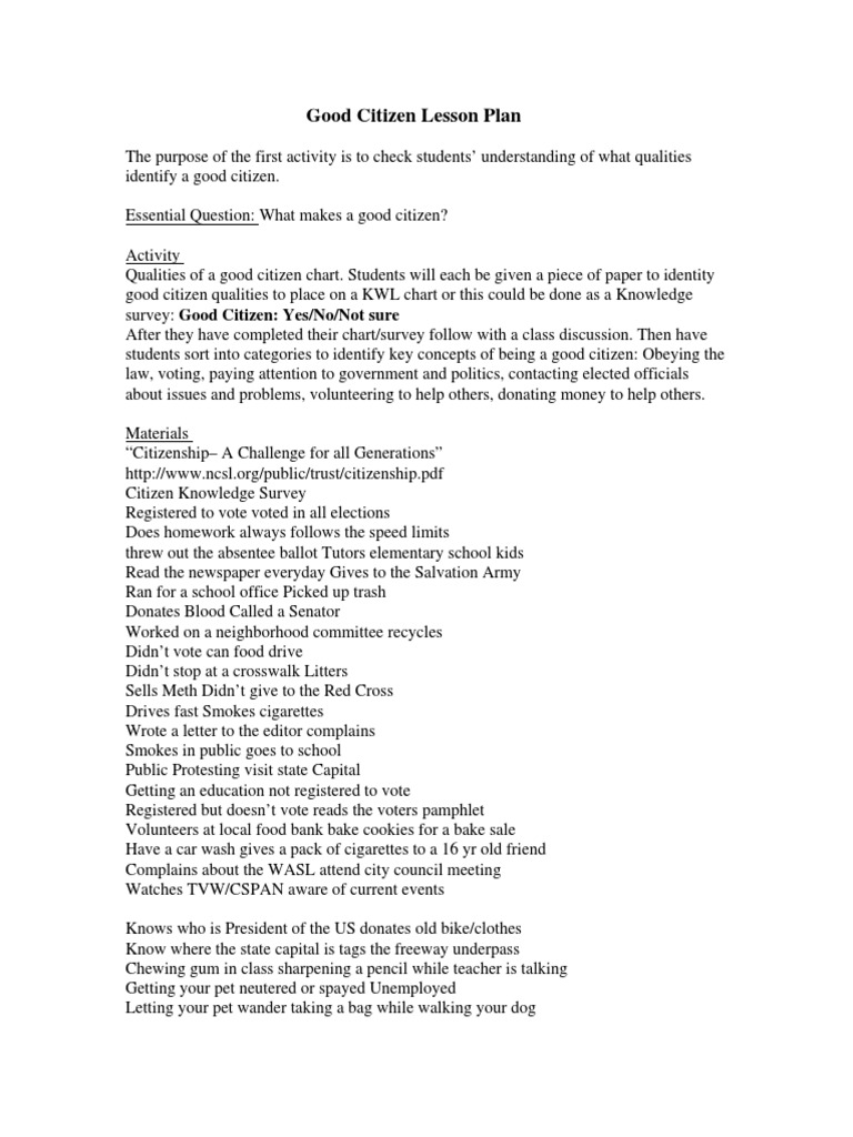 Good Citizen Lesson Plan | PDF