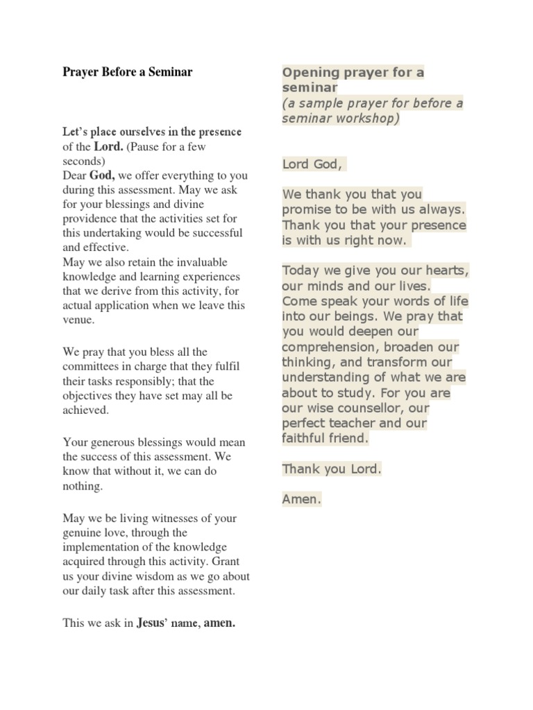 Opening Prayer for Seminar Success | PDF | Career & Growth | Self ...