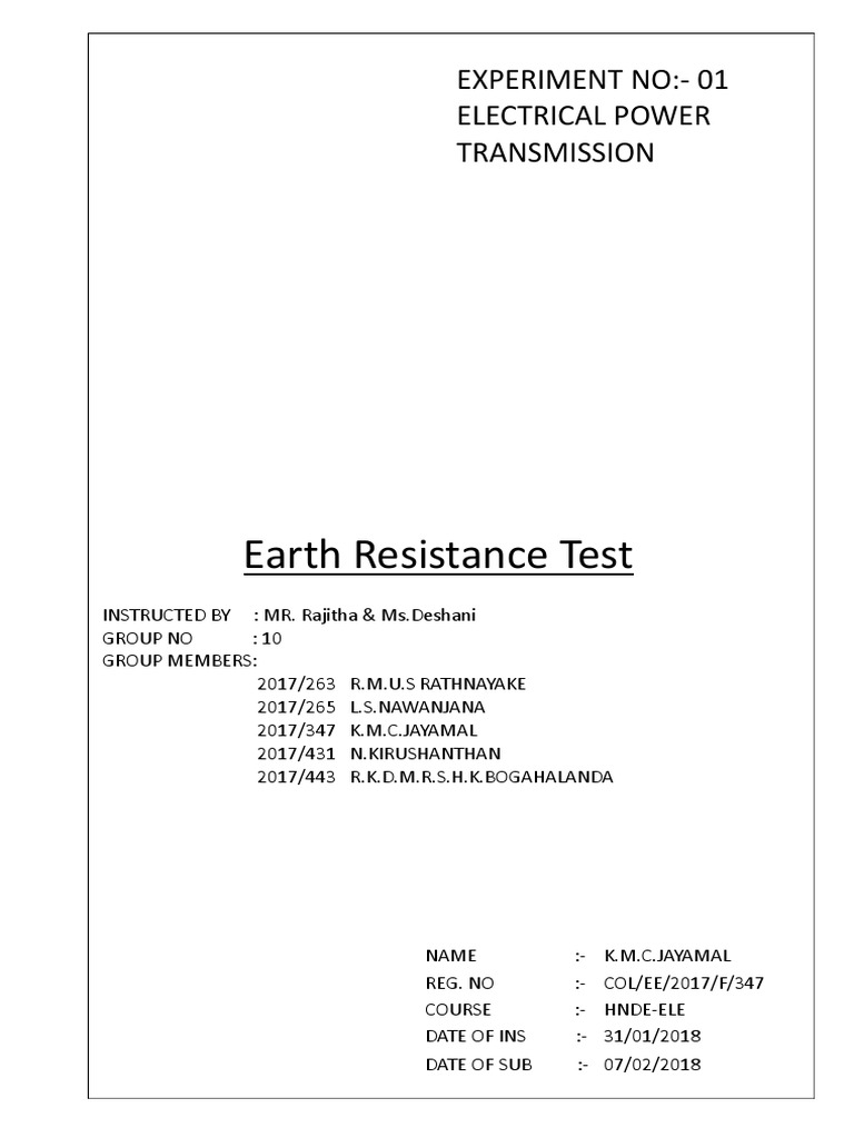 Earth Resistance Test Report | PDF