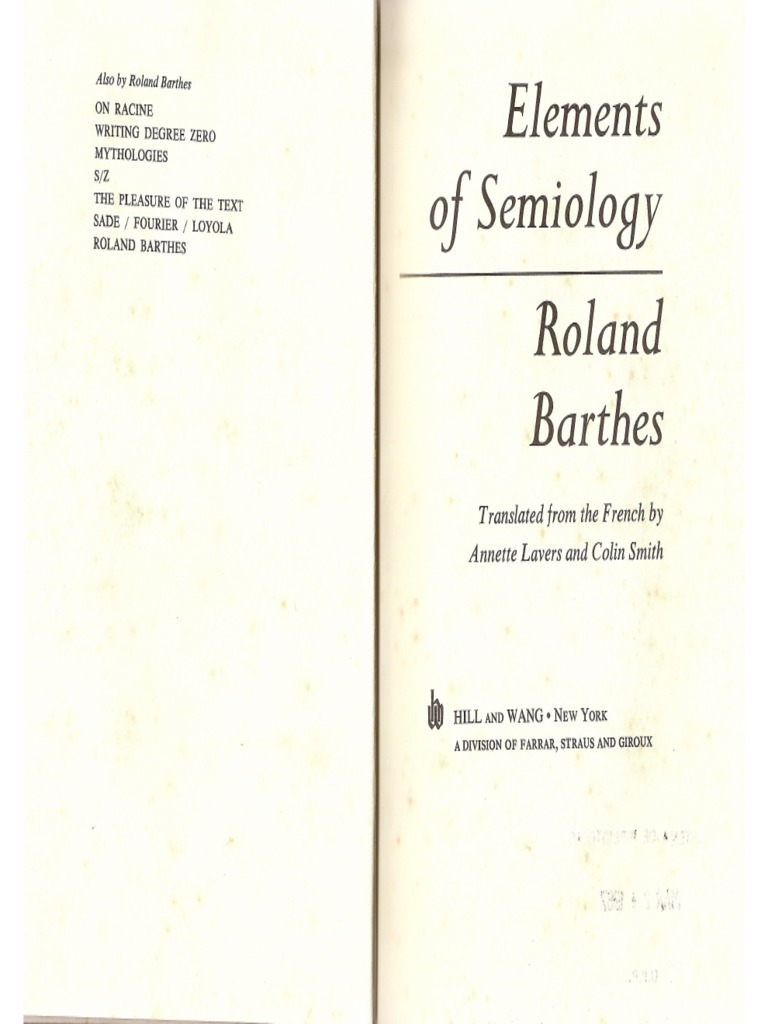 Roland Barthes - Elements of Semiology 1st Edition (1977) PDF | PDF