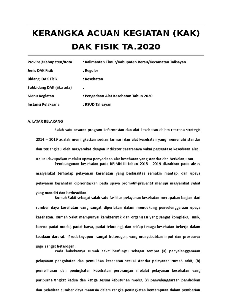 Template TOR DAK Fisik 2020 Alkes | PDF