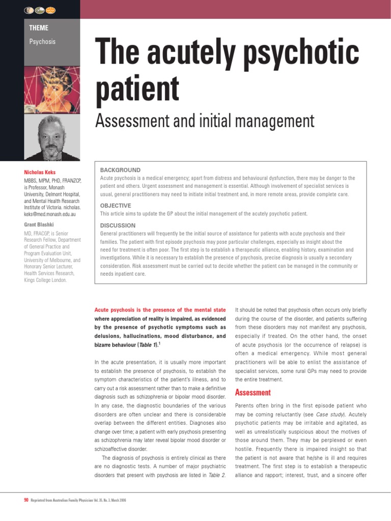 The Acutely Psychotic Patient: Assessment and Initial Management | PDF ...