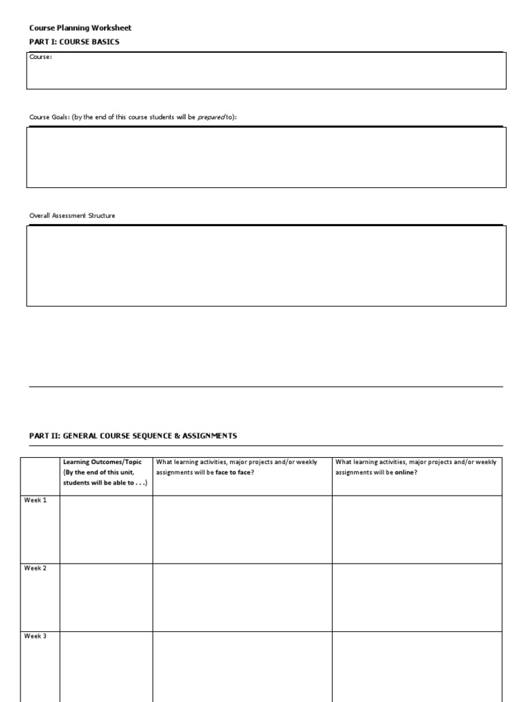 Course Planning Worksheet | PDF