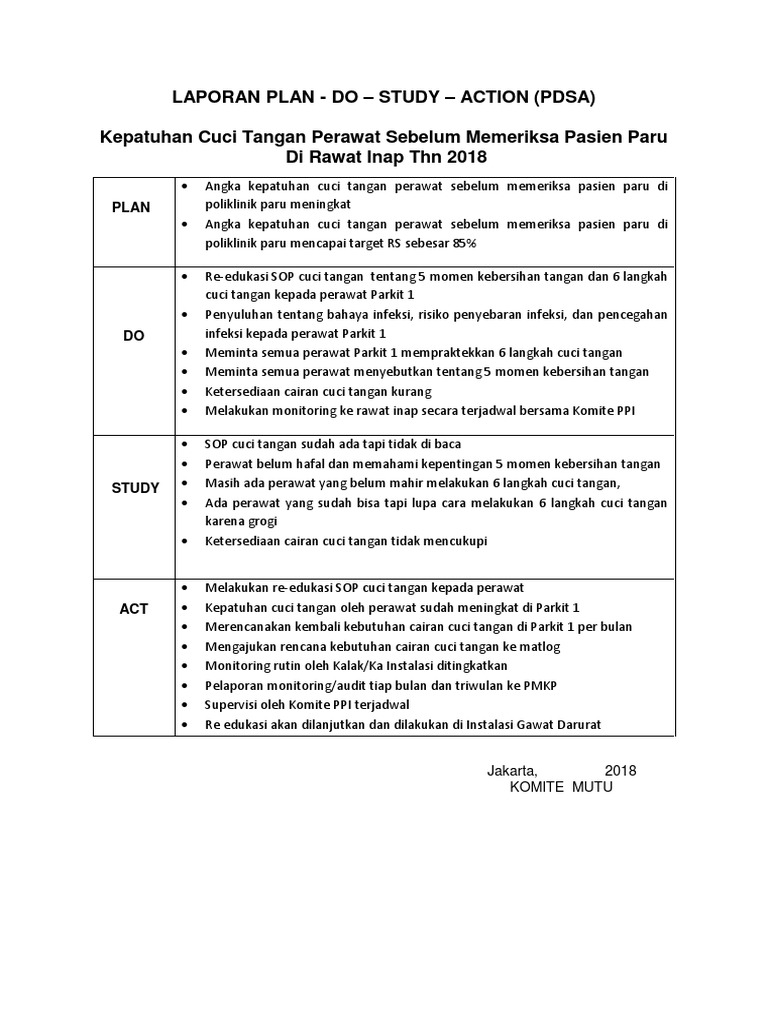 Laporan Pdsa Cuci Tangan Akre April 2018 | PDF