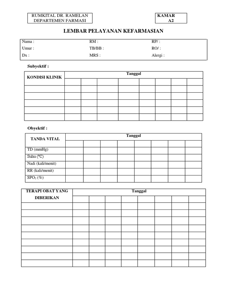 Lembar Pelayanan Kefarmasian: Rumkital Dr. Ramelan Departemen Farmasi | PDF