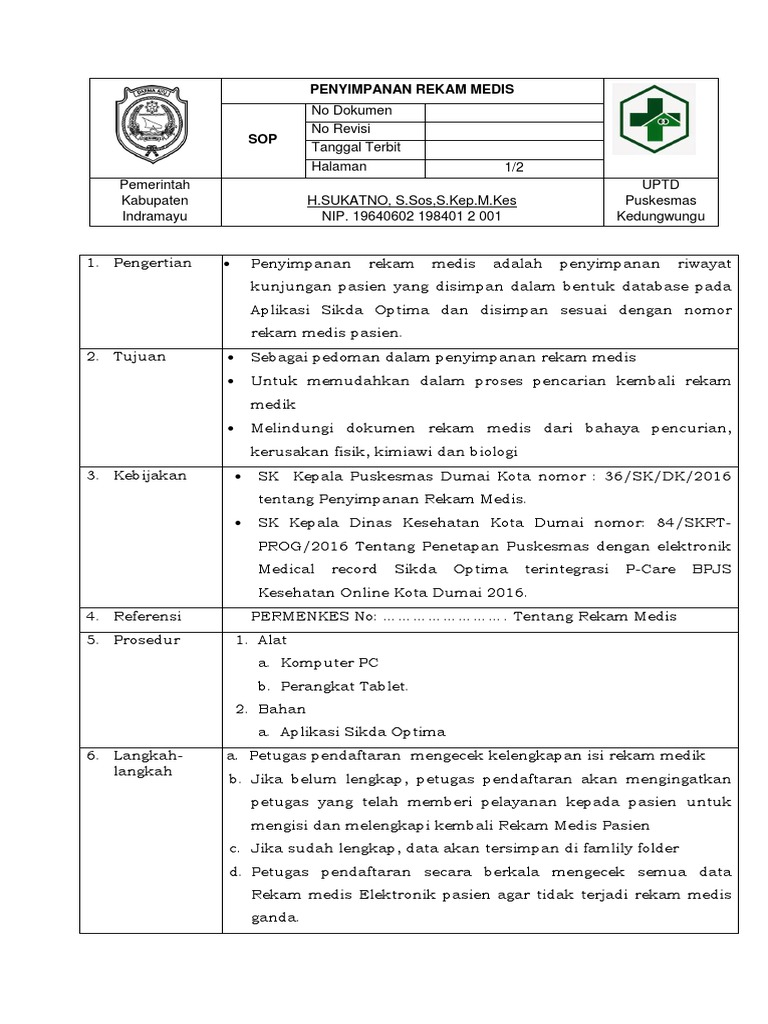 SOP Penyimpanan Rekam Medis | PDF