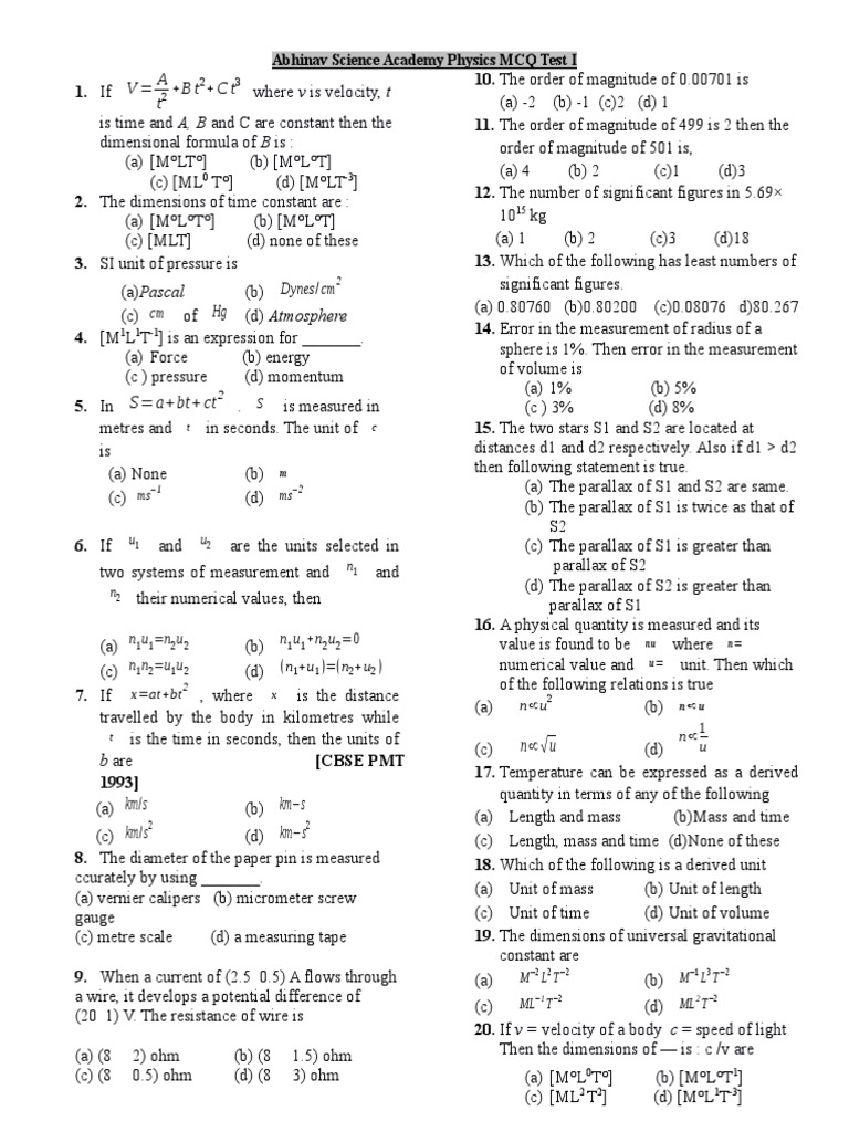 MCQ Papers | PDF | Classical Mechanics | Scientific Observation