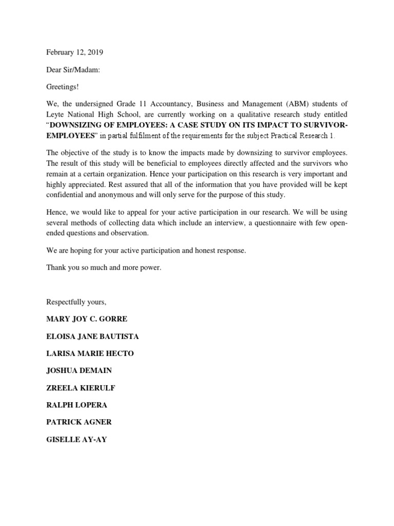 Letter To The Participant | PDF