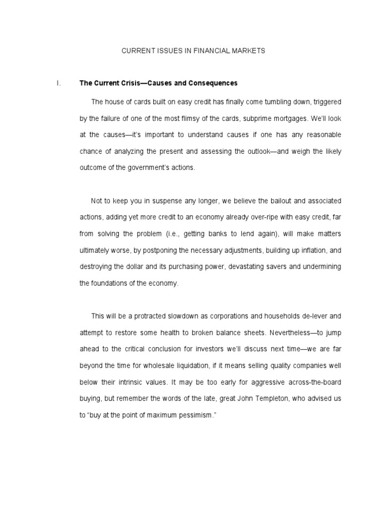 Current Issues in Financial Markets | PDF | Recession | Banks