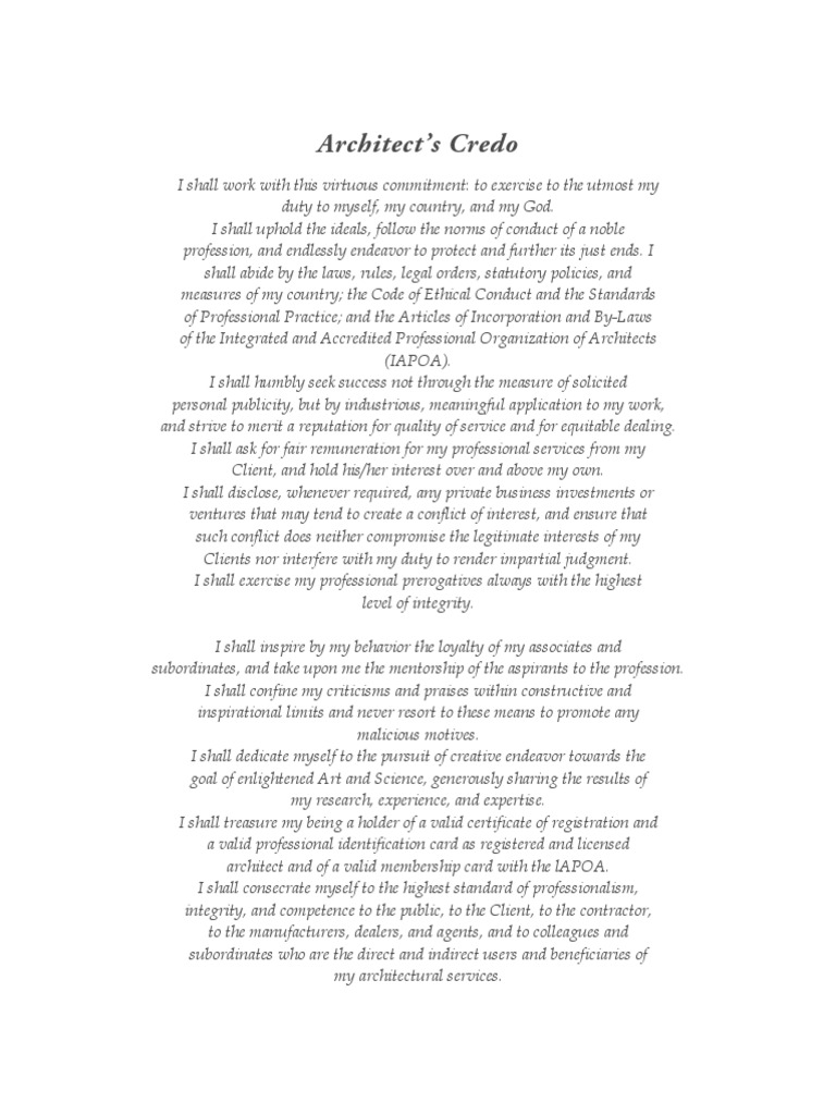 Architects Credo | PDF | Architect | Profession