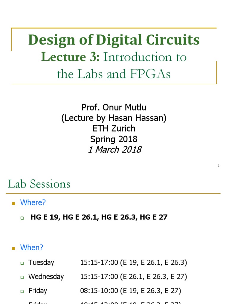 Design of Digital Circuits: Introduction To The Labs and Fpgas | PDF ...