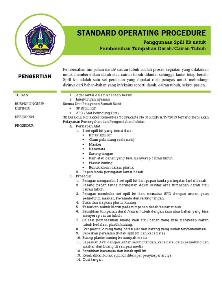 Prosedur Spill Kit untuk Tumpahan Darah | PDF