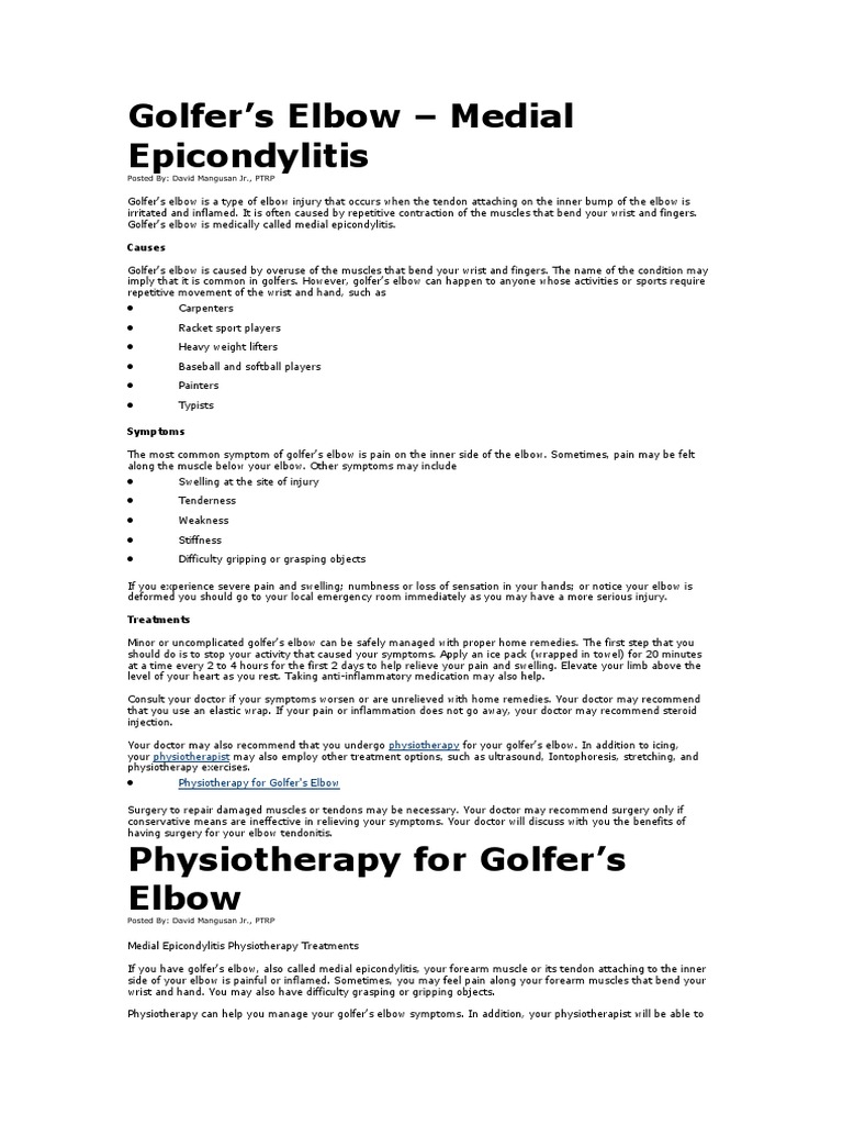 Golfer Elbow | PDF | Elbow | Physical Therapy