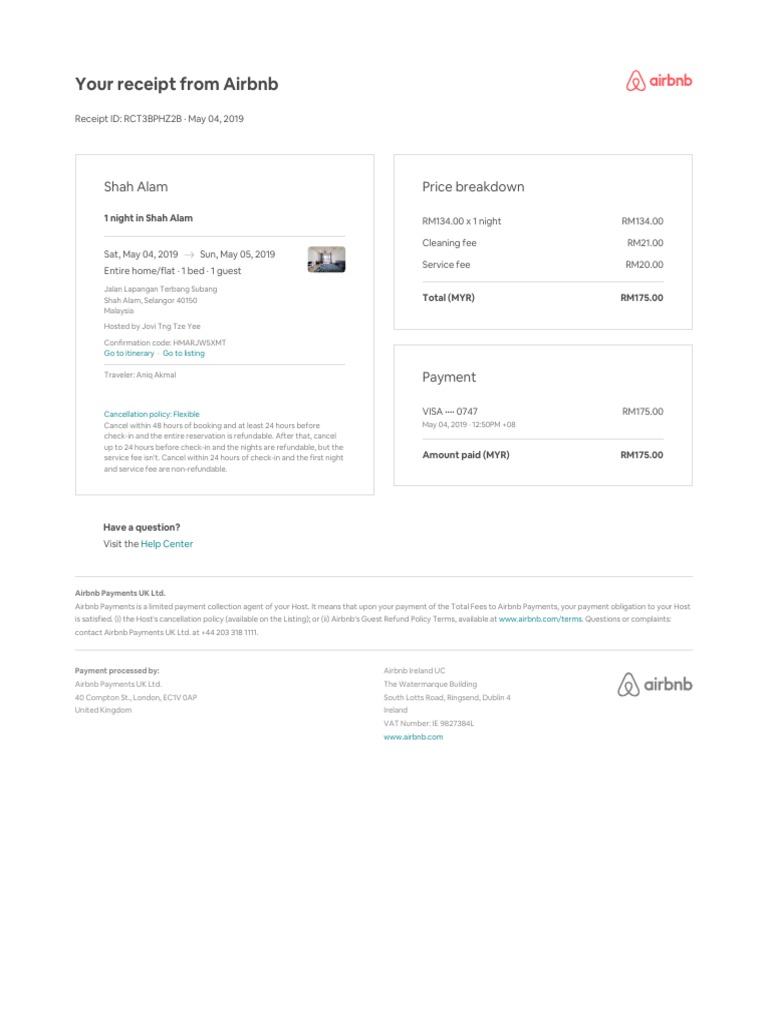Your Payment Receipt | PDF | Airbnb | Service Industries