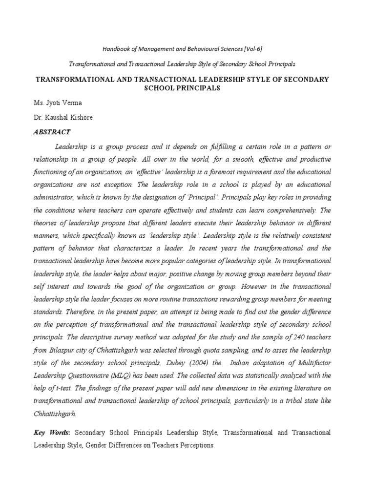 Transformational and Transactional Leade PDF | PDF | Transformational ...