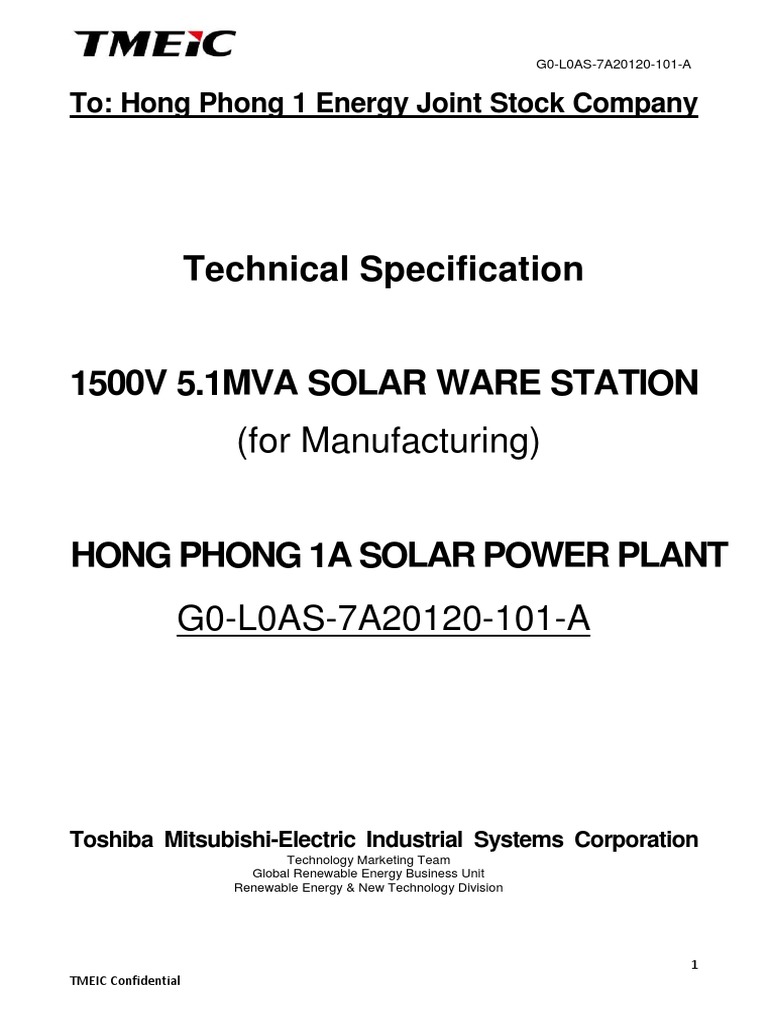 Specification of 1500v 5.1mva Solar Ware Station - Reva | PDF | Power ...