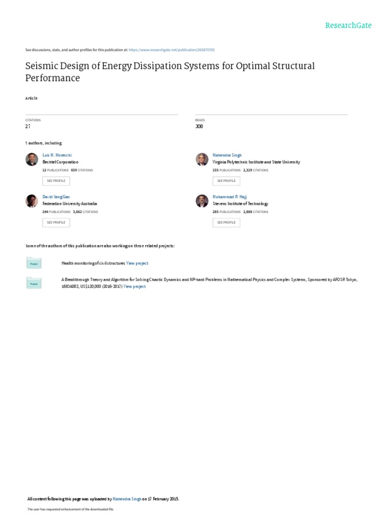 Seismic Design of Energy Dissipation Systems For O PDF | PDF ...