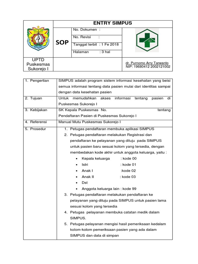 Sop Entry Simpus | PDF