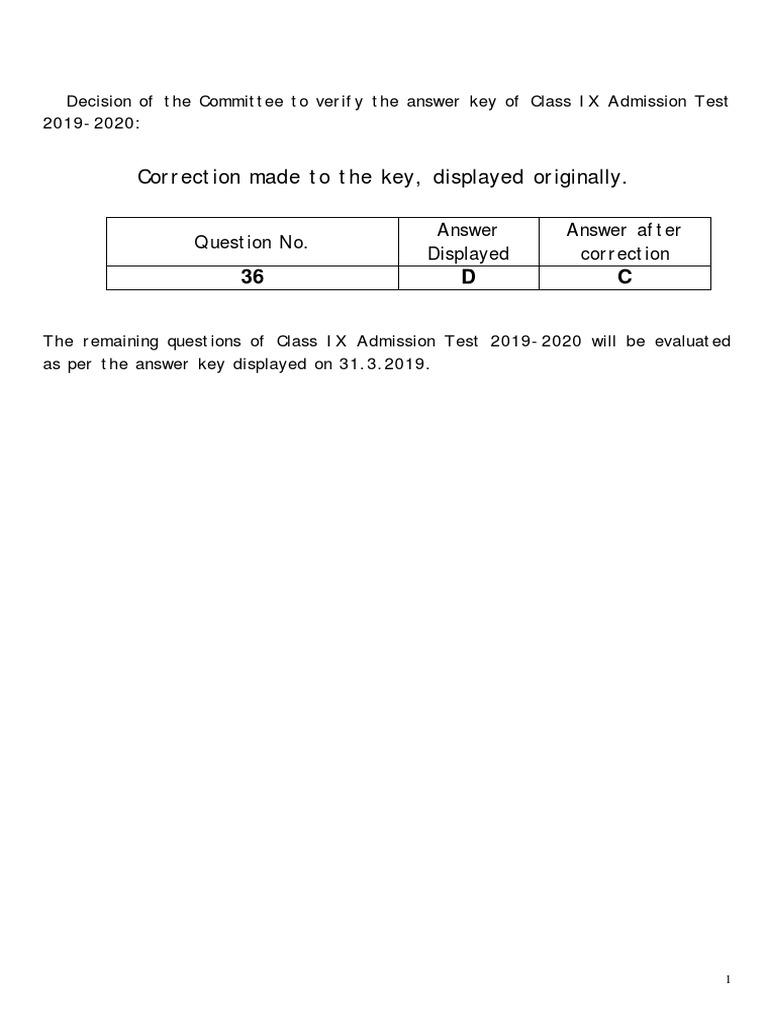 Correction Made To The Key, Displayed Originally | PDF