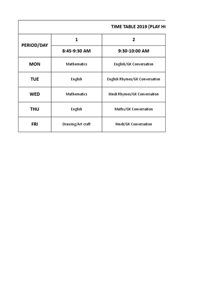 Time Table 2019 | PDF | Deductive Reasoning | Teaching Mathematics