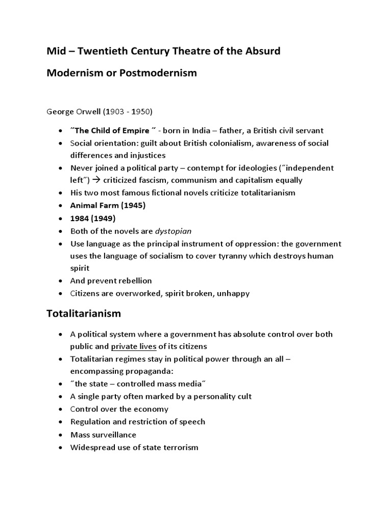 Mid - Twentieth Century Theatre of The Absurd Modernism or ...