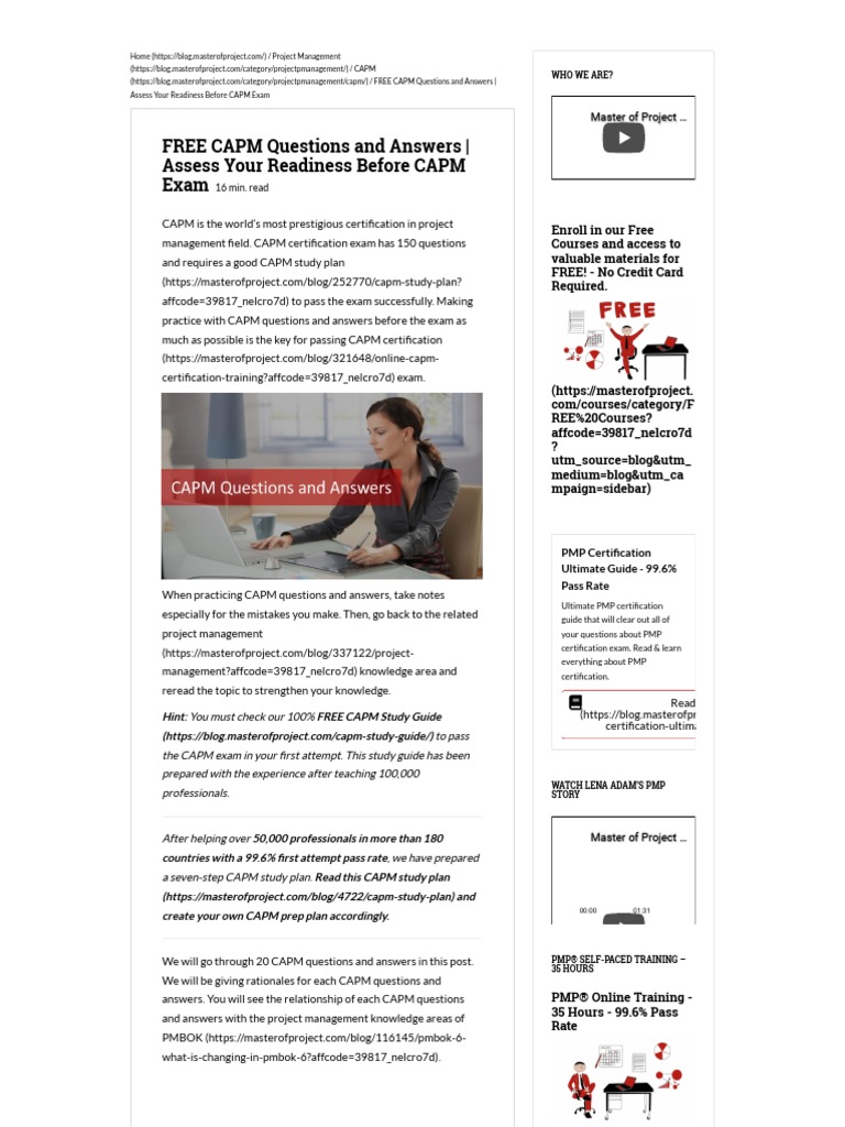 2019 FREE CAPM Questions and Answers - Assess Your Readiness! | PDF ...