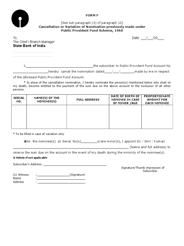 PPF Nominee Change Application Form F | PDF | Business Law | Taxation