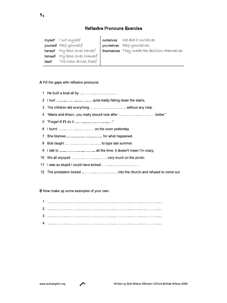 Reflexive Pronoun Exercise | PDF