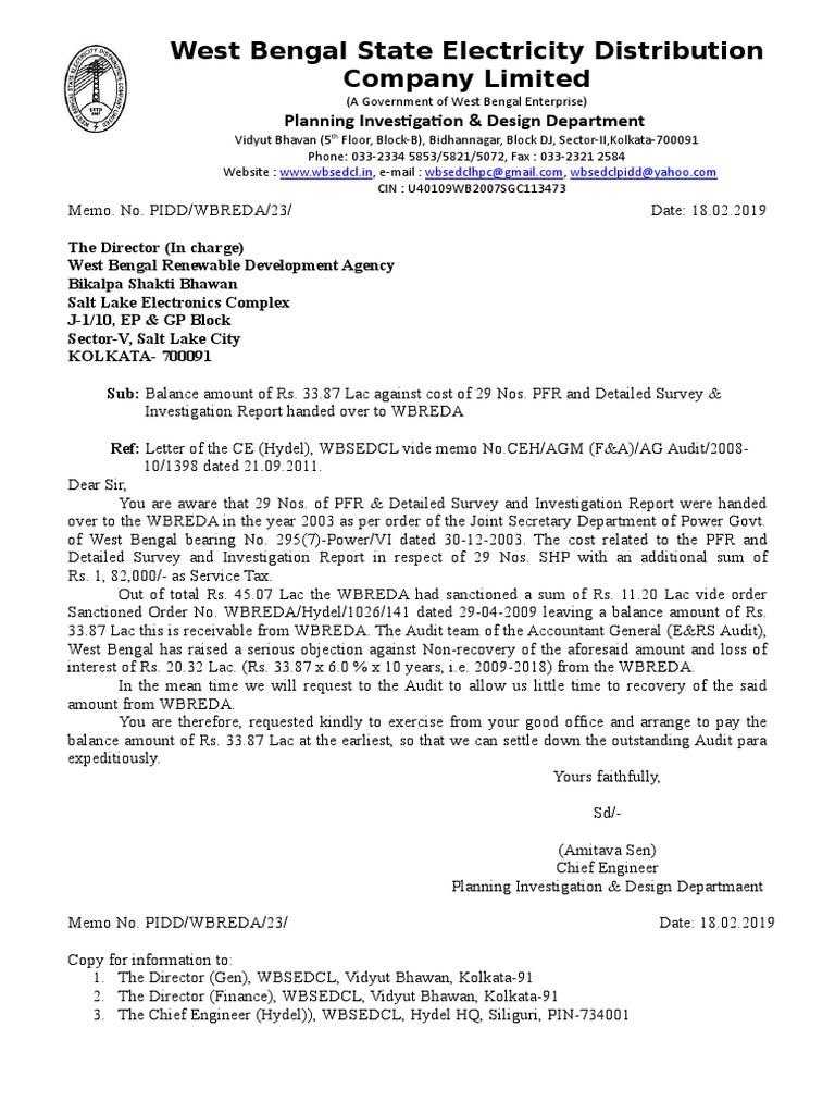 WBREDA Balance Payment Request | PDF | Government | Business