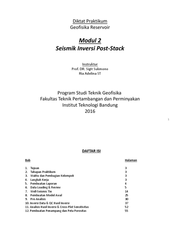 Modul Praktikum-2 Post-Stack Seismic Inversion 2016 | PDF