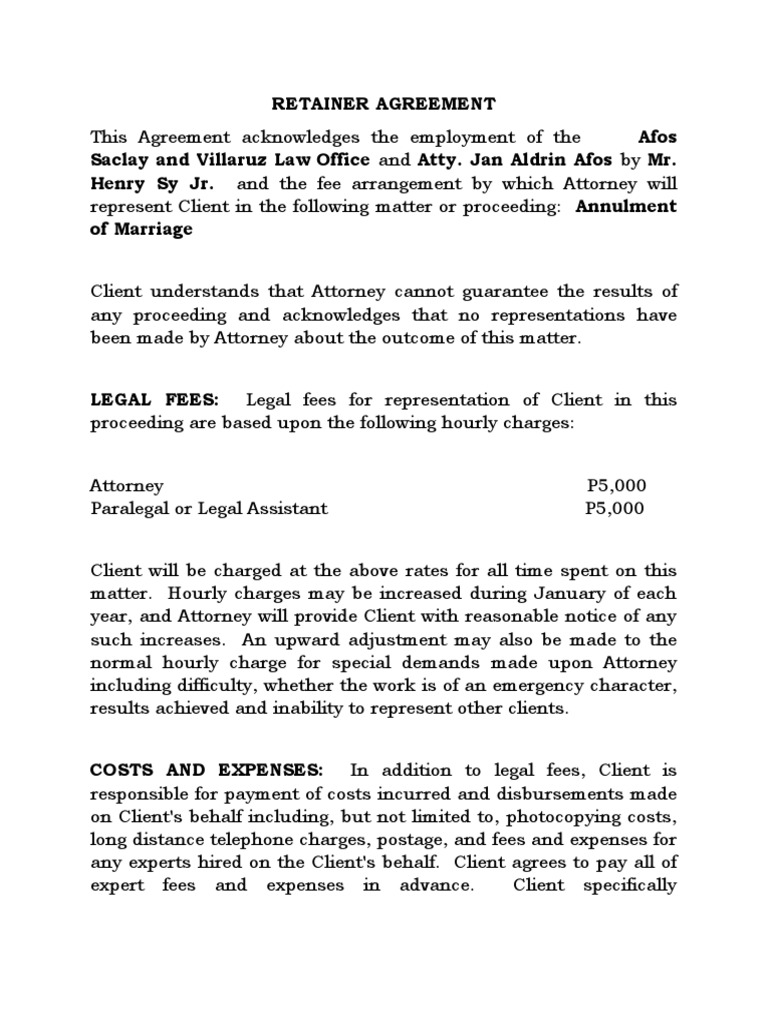 Retainer Sample | Download Free PDF | Costs In English Law | Attorney's Fee