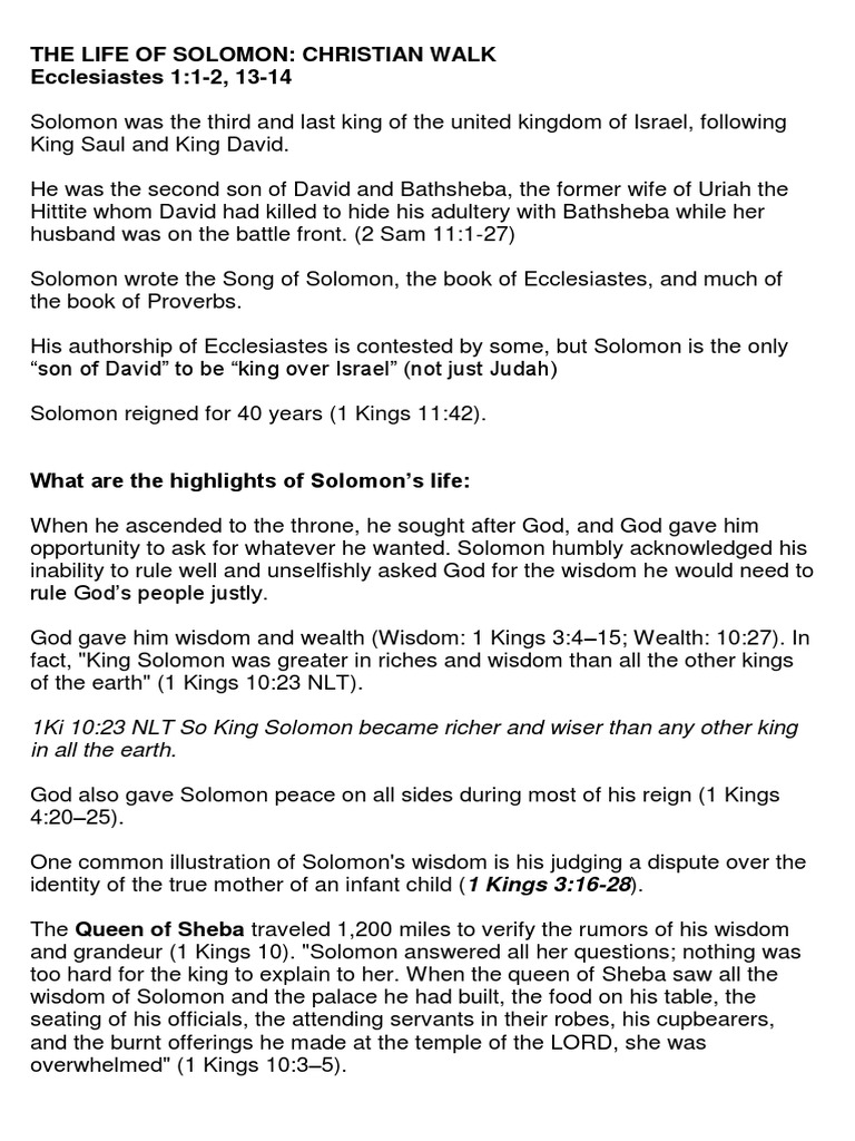 The Life of Solomon | Solomons | Books Of Kings