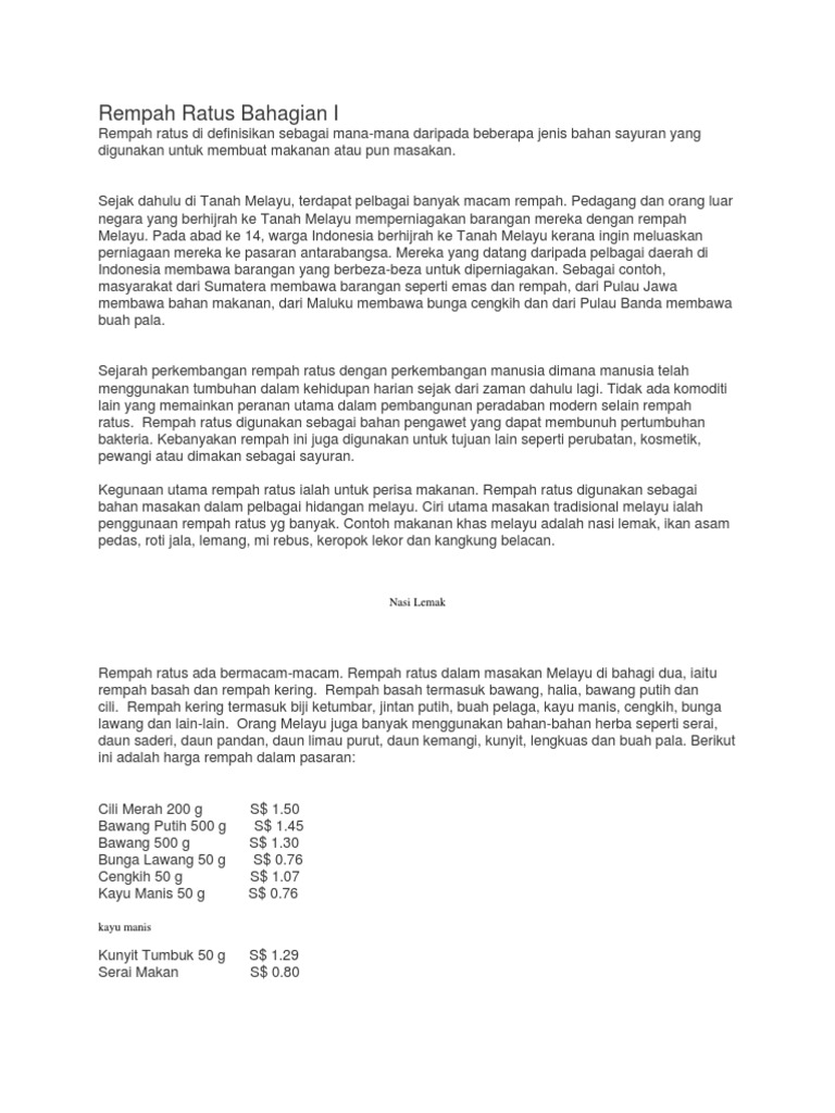 Rempah Ratus Bahagian I | PDF