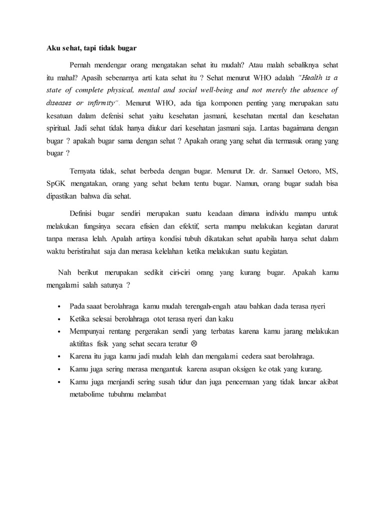Sehat vs Bugar: Perbedaan dan Ciri-Ciri | PDF