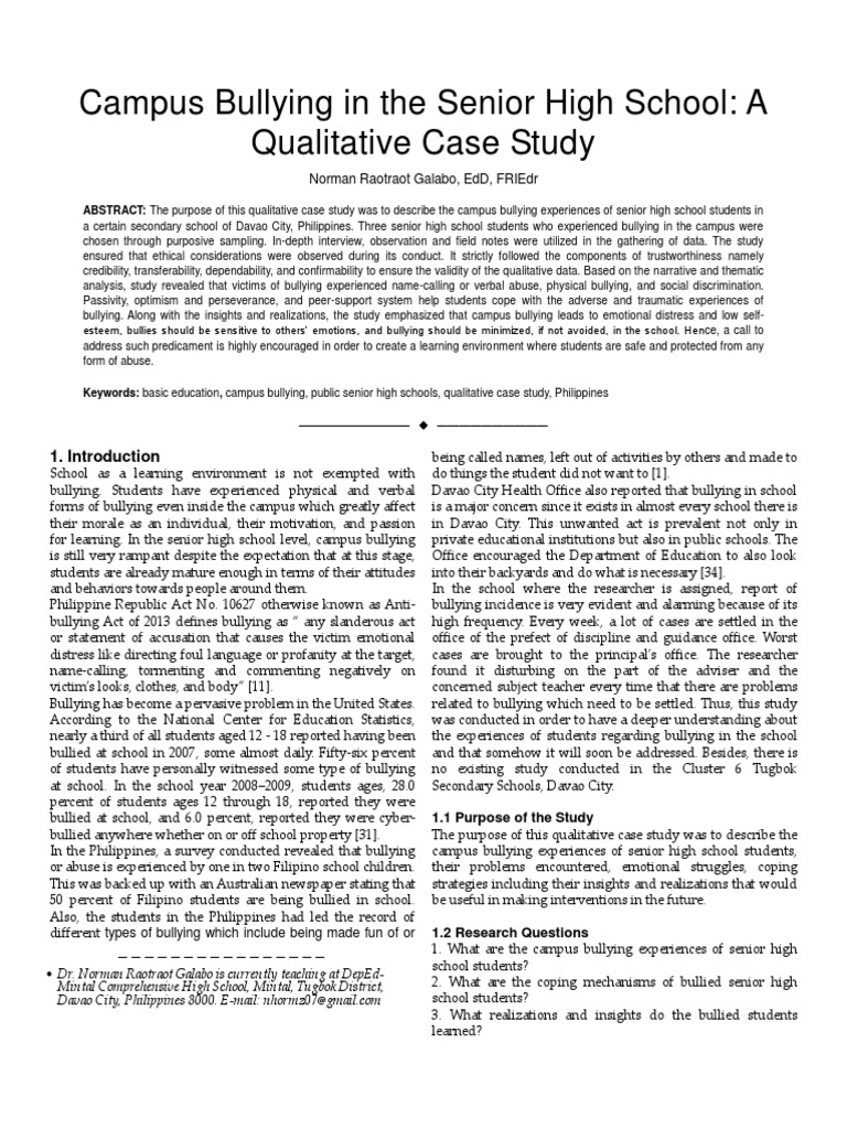 Campus Bullying in The Senior High School A Qualitative Case Study ...
