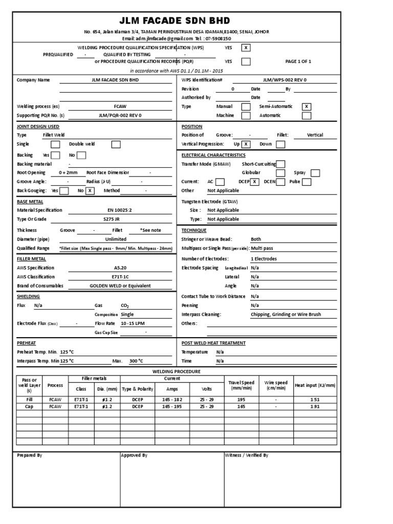 Wps Fillet AWS | PDF | Welding | Construction