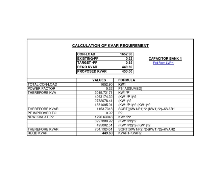 KVAR Calculation Sheet | PDF