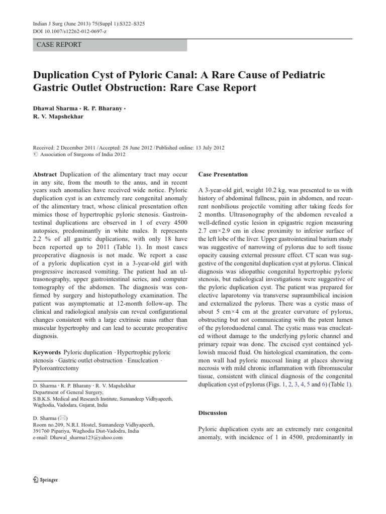 Duplication Cyst of Pyloric Canal: A Rare Cause of Pediatric Gastric ...
