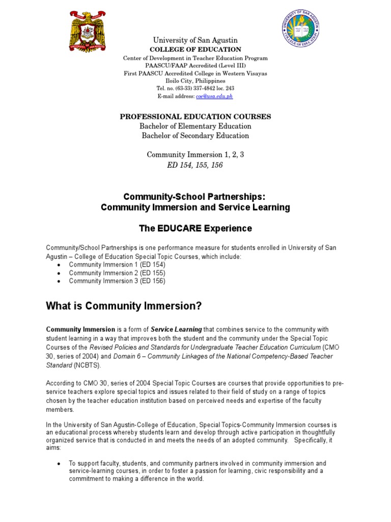 Community Immersion Intro and Rubric | PDF | Service Learning | Teacher ...