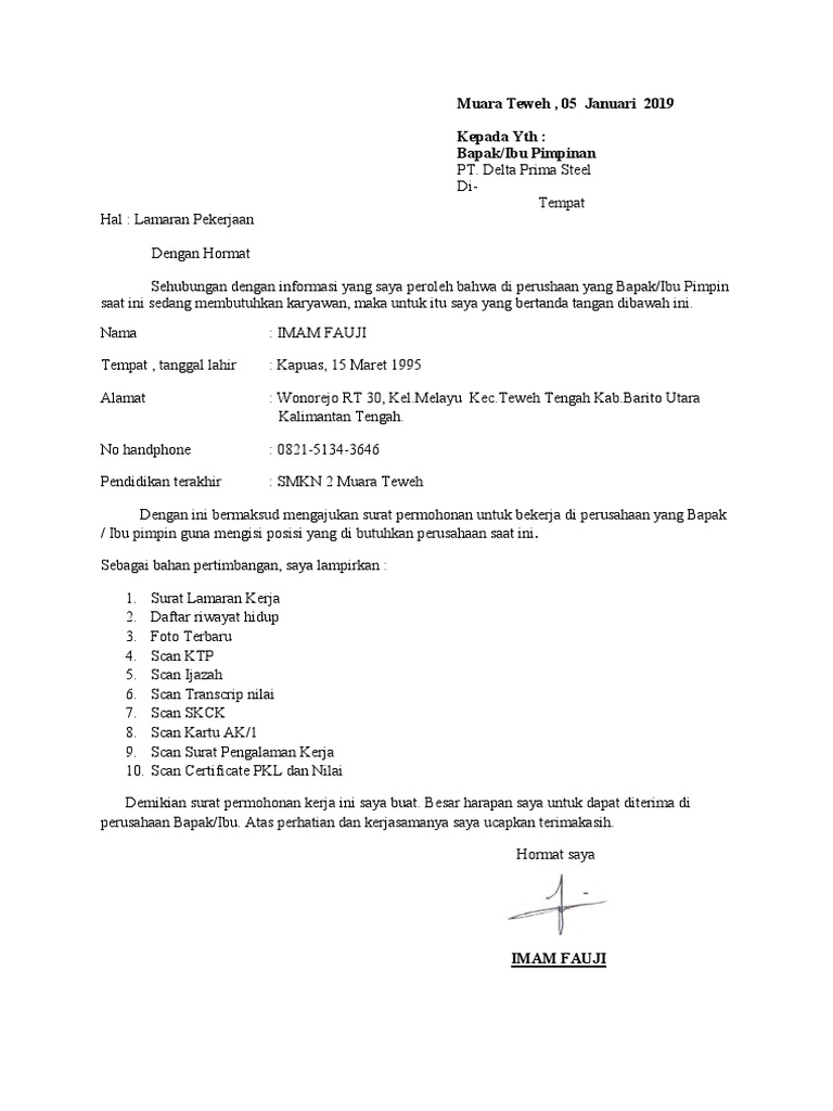 Berkas Lamaran PT. Delta Prima Steel | PDF