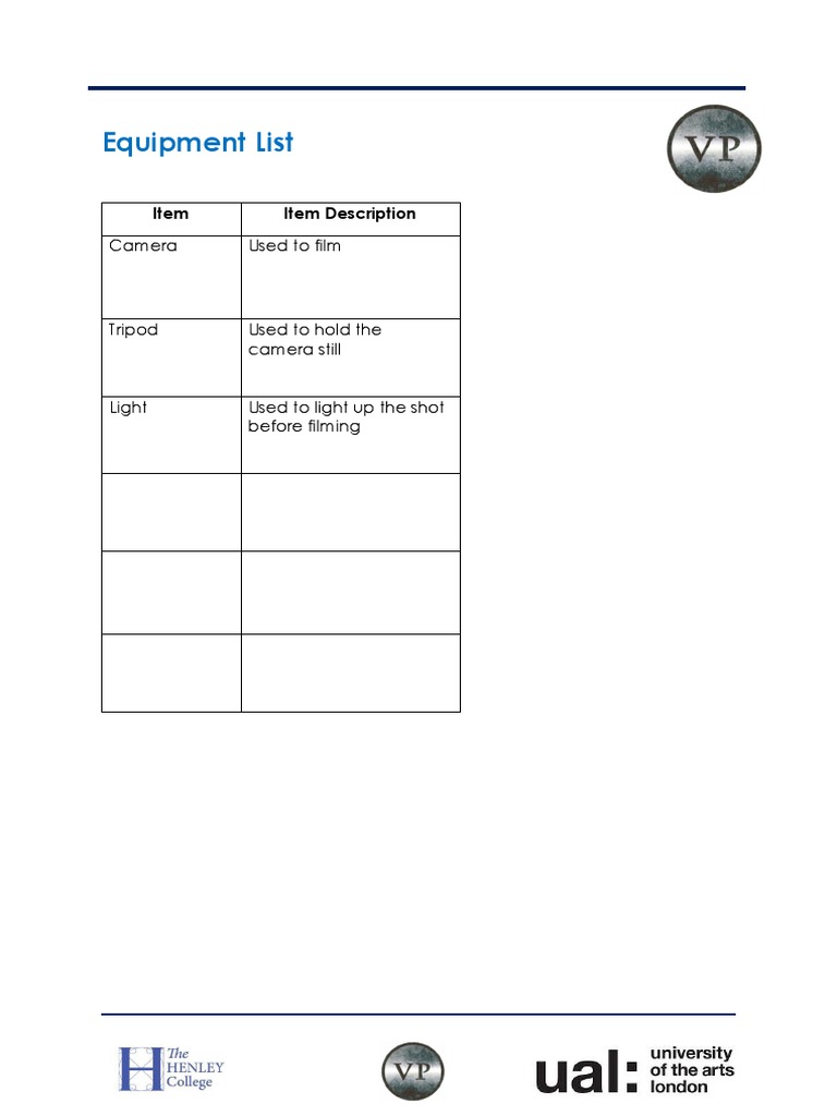Equipment List | PDF