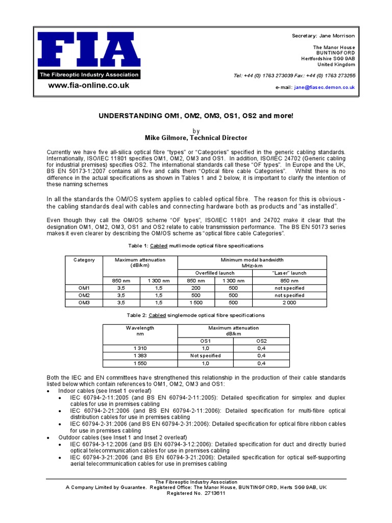 Understanding OM1, OM2, OM3, OS1, OS2 | PDF | Optical Fiber ...